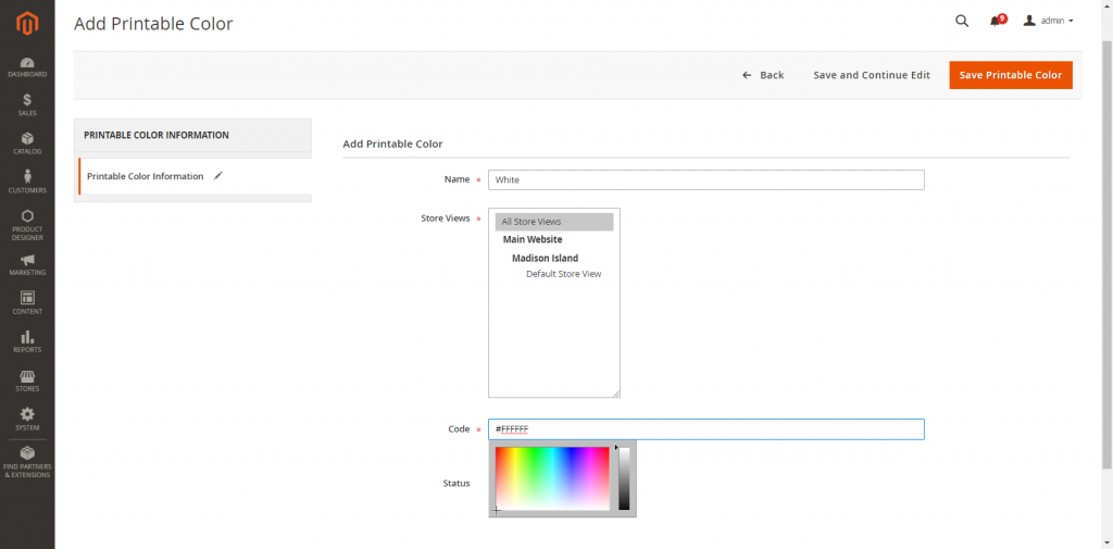 Manage Printable Colors – Backend Color Add | PrintXpand