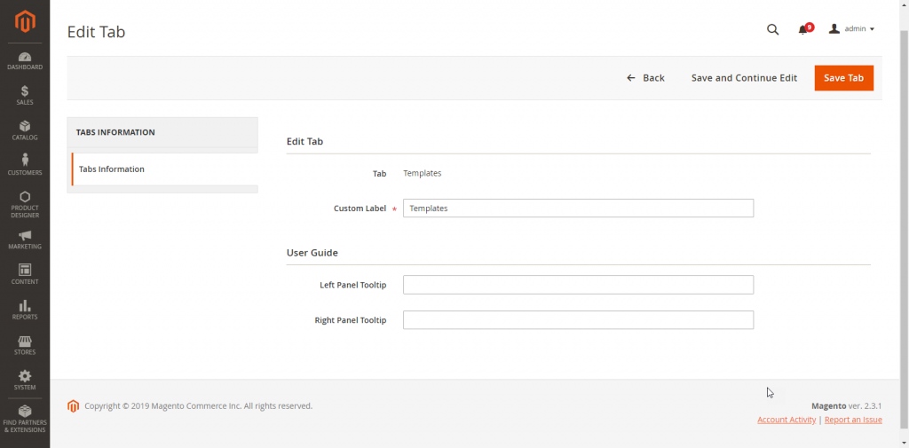 Manage Tabs and Sub Tabs – Edit Tab | PrintXpand