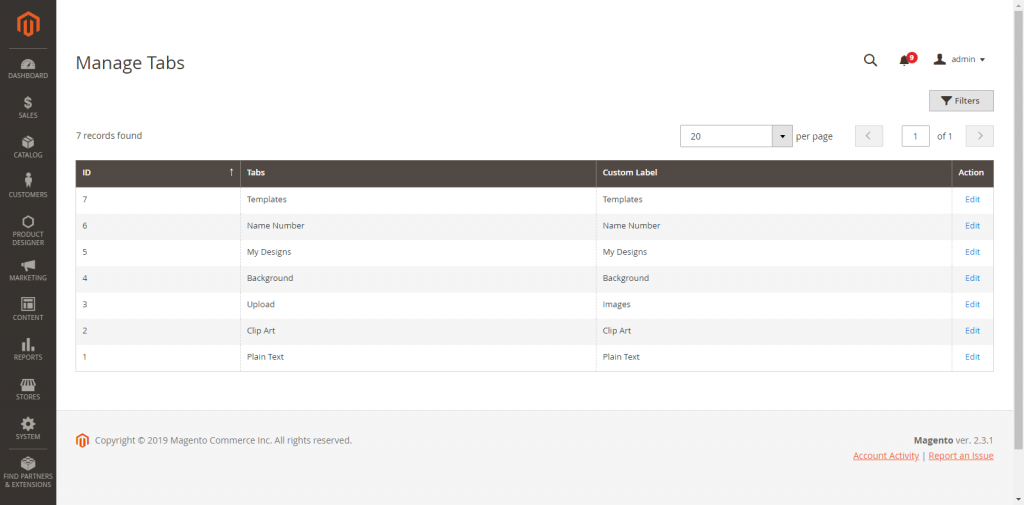 Manage Tabs and Sub Tabs – List | PrintXpand