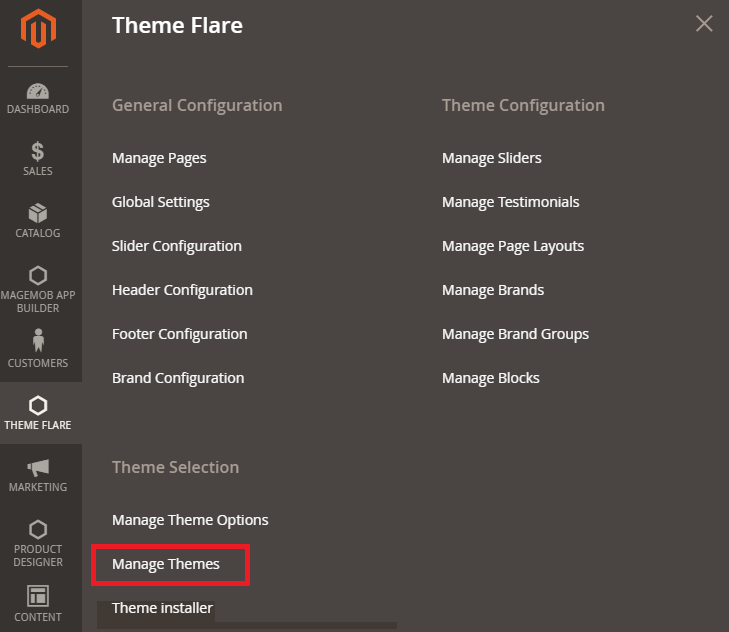 Theme FLARE -> Manage Themes | PrintXpand