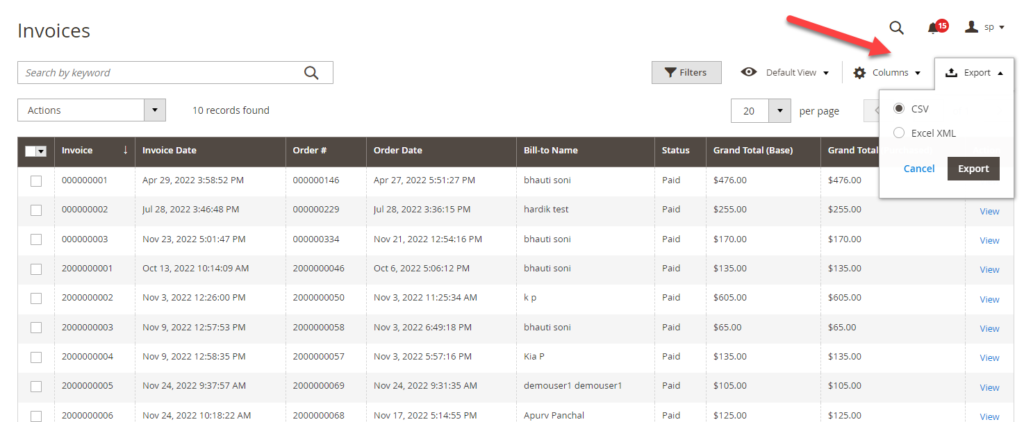 How to export all the Invoices from the backend? | PrintXpand