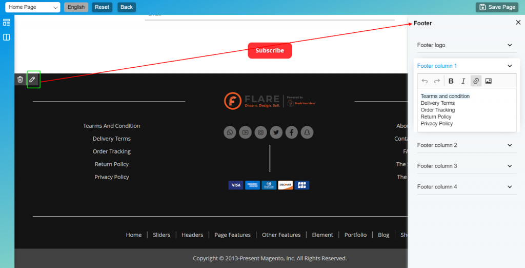 manage the footer details column | PrintXpand manage the footer details column | PrintXpand