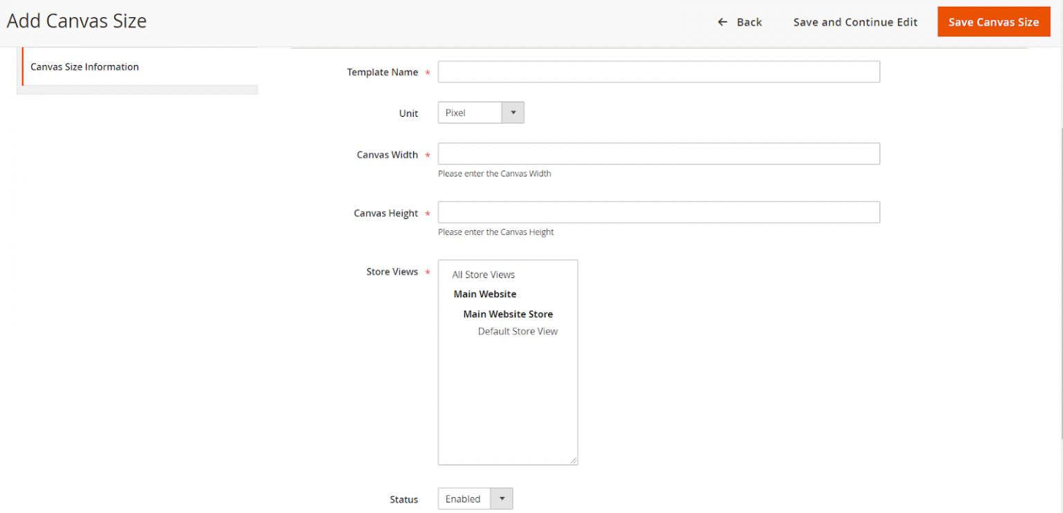 How can I manage Canvas Size Template in my store? | PrintXpand