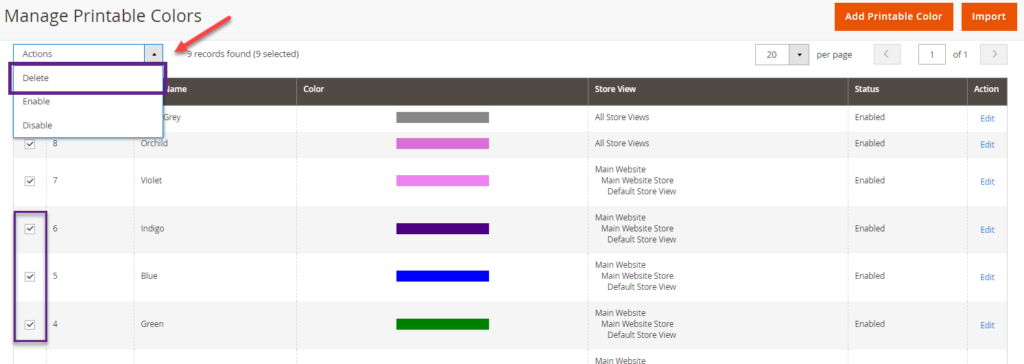 How to Delete the Printable Colors