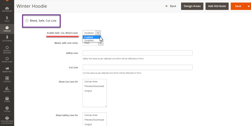 How to Enable Bleed, Cut and Safe Line on Product Level?